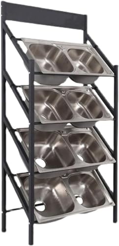 RKUVPAE Washing Hand Basin Display Rack, Free Standing Commercial Kitchen Sink Sample Stand, Utility Double Slot Sink Storage Shelves with Wheels for Home