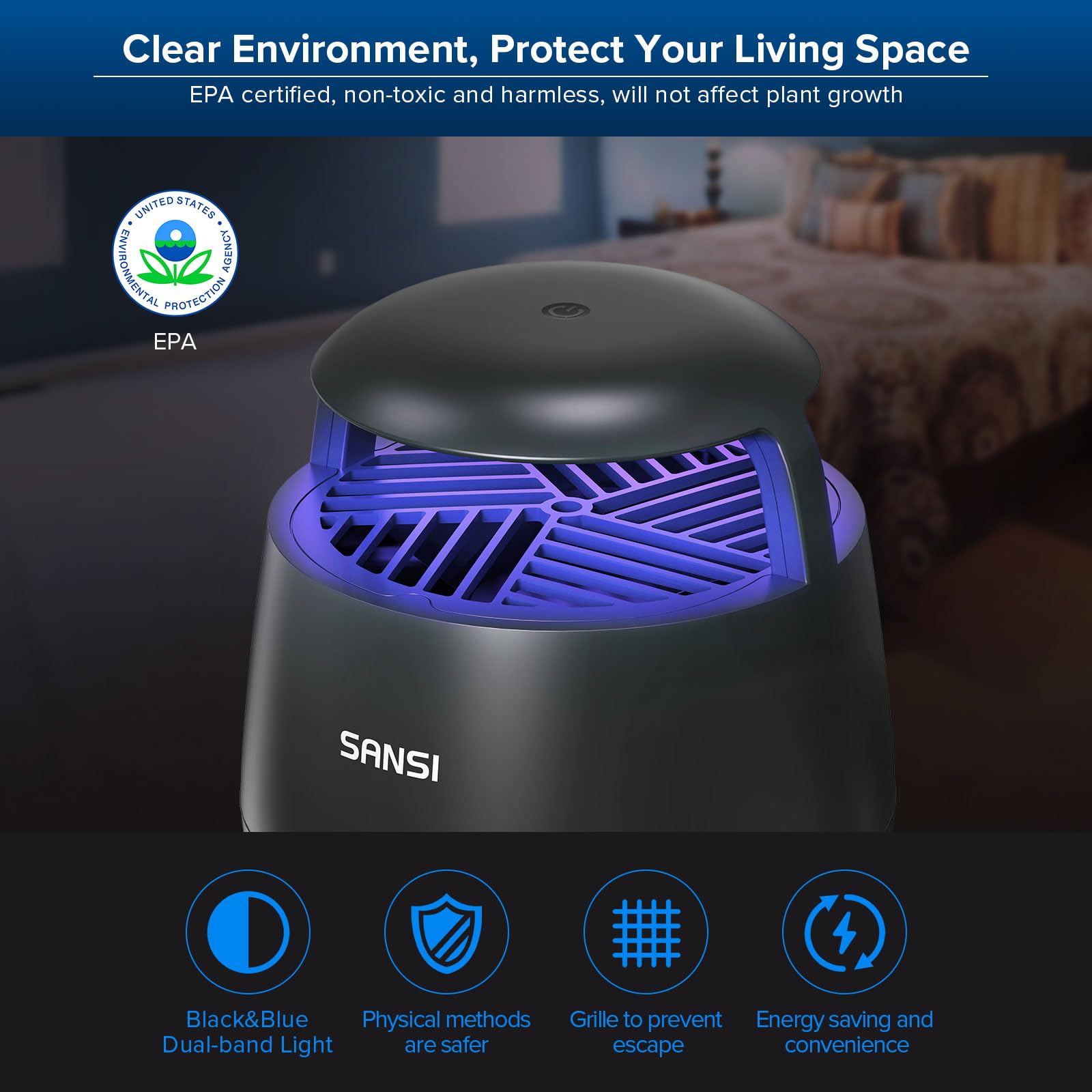 SANSI Fruit Fly Traps for Indoors, Flying Insect Trap Fly Trap Indoor for Home with Suction, Bug Zapper Indoor Mosquito Zapper with 5 Pcs Sticky Glue Boards