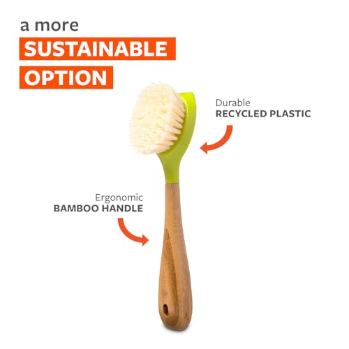 Full Circle Be Good Bamboo Handle Dish Brush β Sustainable Kitchen Cleaning with Tough Bristles - Natural Dish Scrubber & Cast Iron Cleaner - Long Handle Brush for Dishes, Pots, and Pans, Green