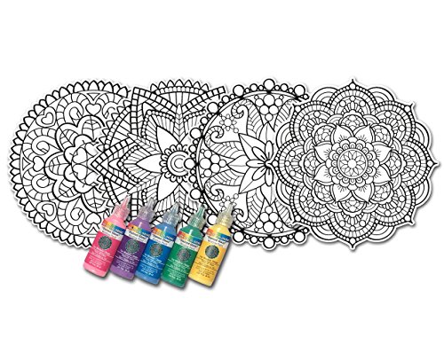 ZORBITZ Joy of Coloring Stained Glass Window Art Clings DIY Kit,8 Clings& 5 Paints,4 Gorgeous,Intricate Mandala Designs,Designed Paint,Removable Clings, Sticks to Any Glass Surface,13 Piece Set,(2680)