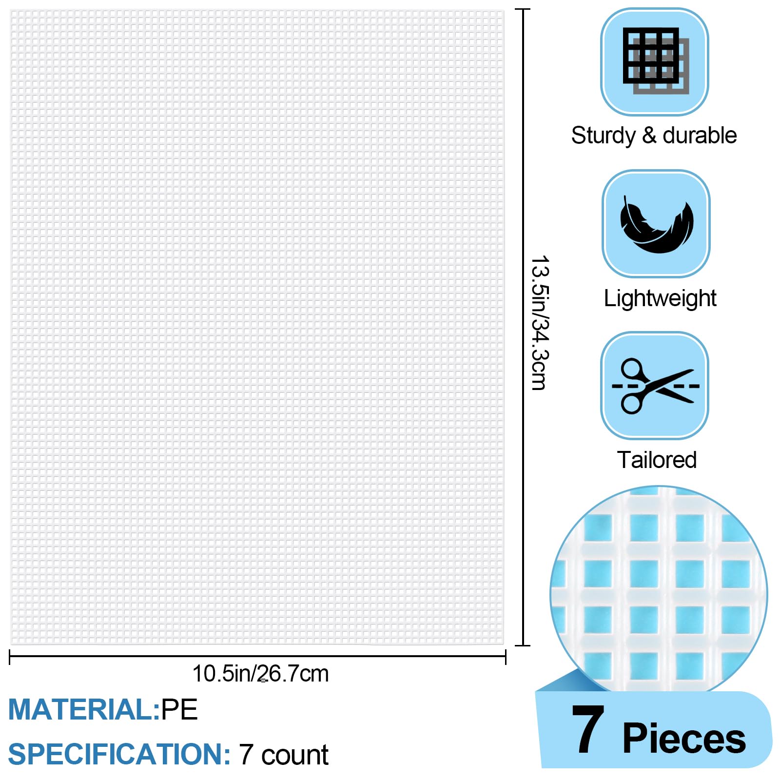 Phinus 7 Pieces 7 Count Plastic Canvas,10.5" x 13.5" Plastic Canvas Sheets, Plastic Mesh, Plastic Mesh Sheet, Eye Mesh for Embroidery, Knit Crochet Projects, DIY Handicraft, Make Dividers