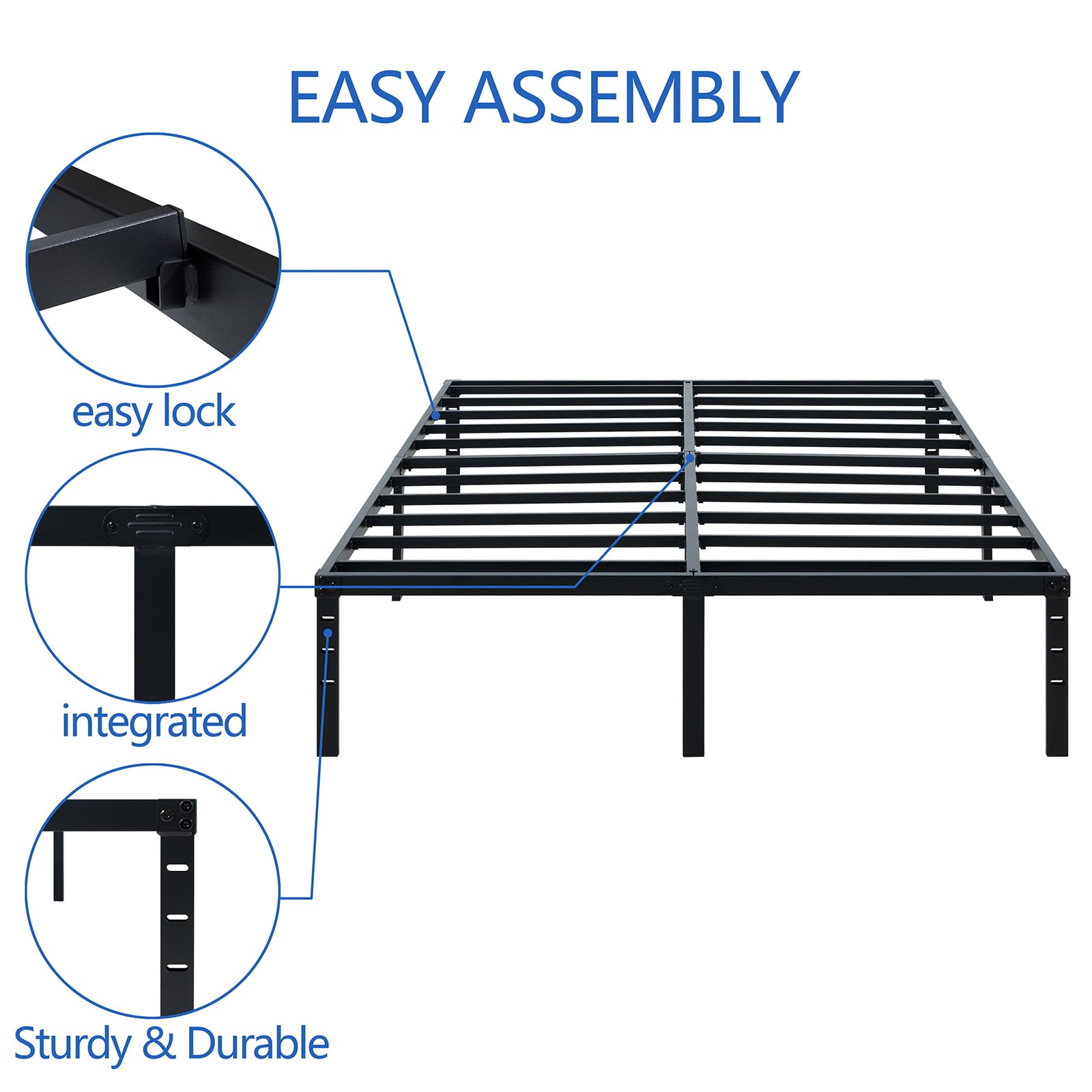 NELGUTA Metal Bed Frame, Storage Space Under The Heavy Duty Frame Bed, Durable 14Inch King