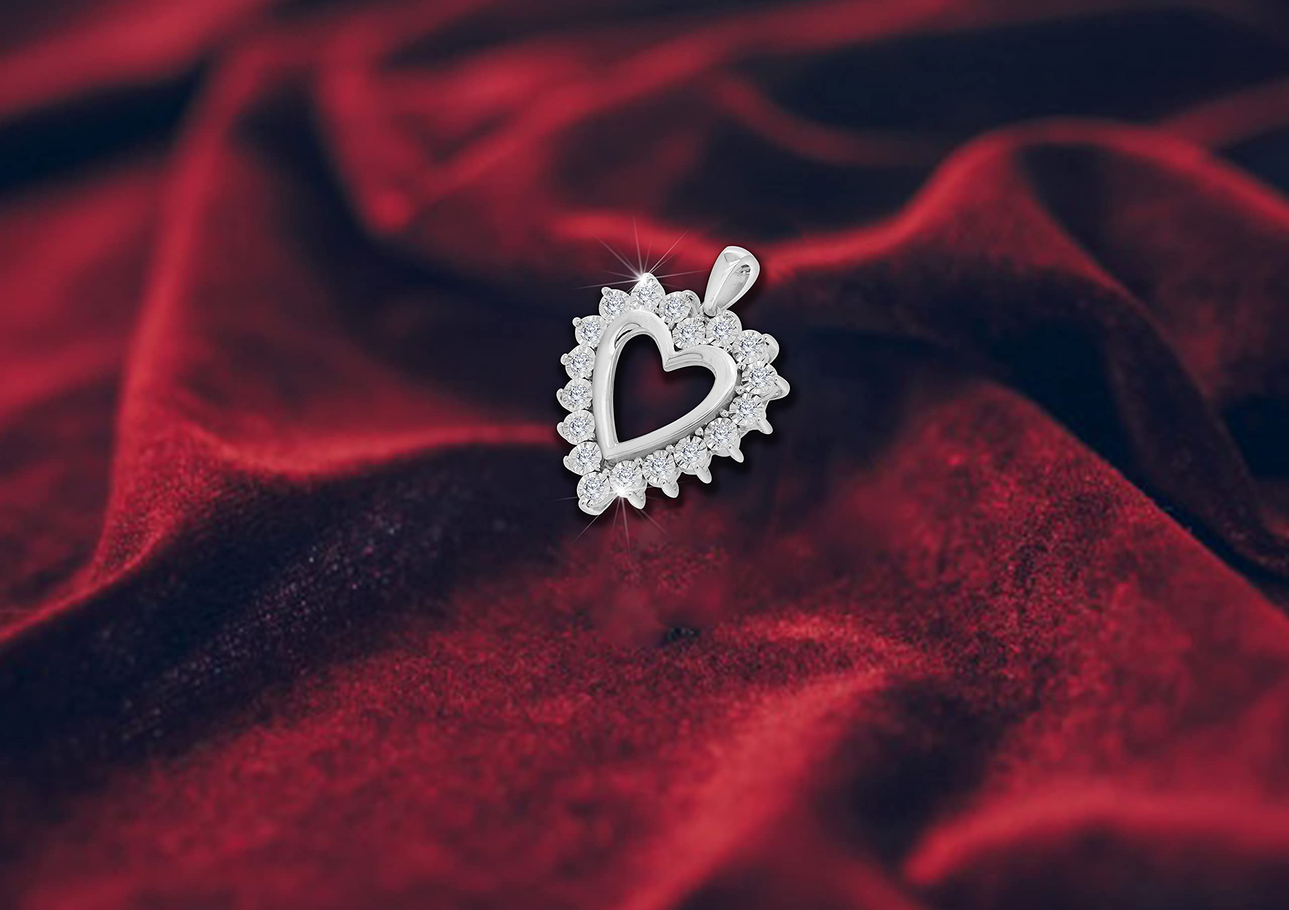 Shineadime 0.40 Cttw Round Cut Genuine Diamond (Clarity I2, Color J) Open Heart Pendant In Real 14K Solid White Gold