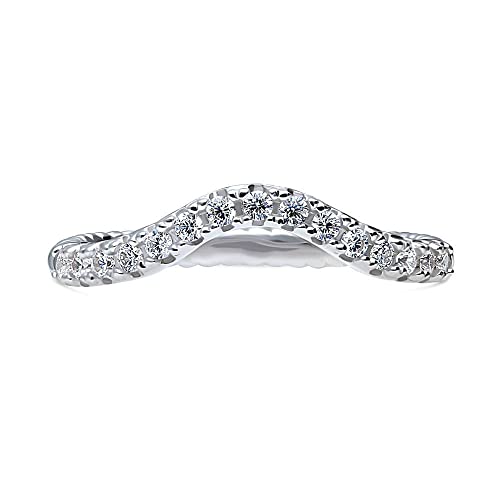 BERRICLE Sterling Silver Woven Wedding Rings Pave Set Cubic Zirconia CZ Wishbone Curved Half Eternity Ring for Women, Rhodium Plated Size 7