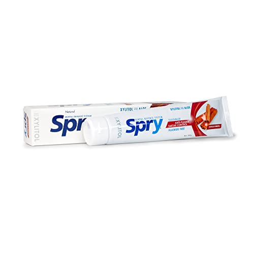 Spry Xylitol Toothpaste 5oz, Fluoride Free Toothpaste Adult and Kids, Teeth Whitening Toothpaste with Xylitol, Natural Breath Freshening, Mouth Moisturizing Ingredients, Cinnamon (Pack of 1)