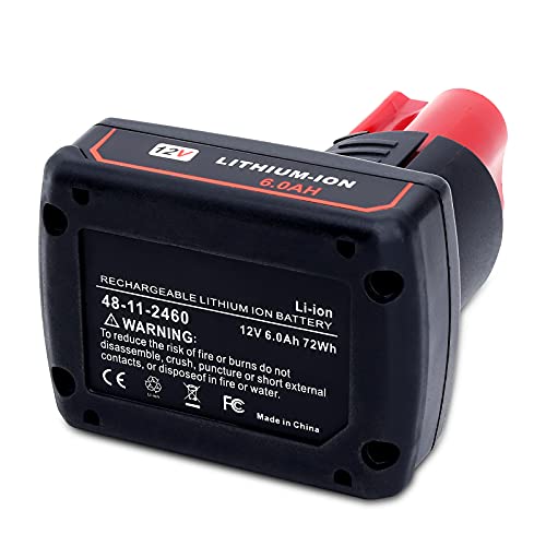 Yongcell 2-Pack 12V 6.0Ah M12 Battery Replacement for Milwaukee 12-Volt M12 Lithium XC 6.0Ah Extended Capacity Cordless Power Tools Battery 48-11-2460 48-11-2440 48-11-2402 48-11-2411