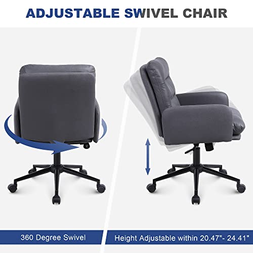 Youhauchair Adjustable Home Office Chair, Modern Mid Back Computer Desk Chair with Wheels, Ergonomic Upholstered Swivel Chair, Grey