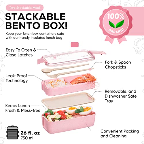 TARLINI | Stackable Bento Lunch Box for Adults - Bentgo-Inspired Design - Microwave & Dishwasher Safe - Aesthetic & Cute Meal Container - Perfect for Work, On-the-Go - Hot Food, Lunchboxes, Meal Prep