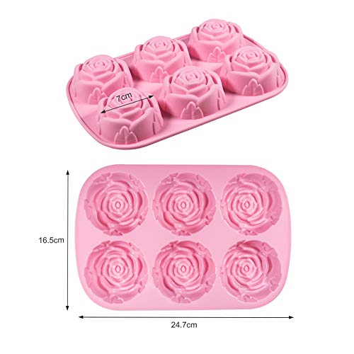 WANDIC Silicone Mold, 2 Pcs Rose Flower Decorating Mould, 6 Cavity Soap Making Mold Supplies for Soap Candle DIY Crafts