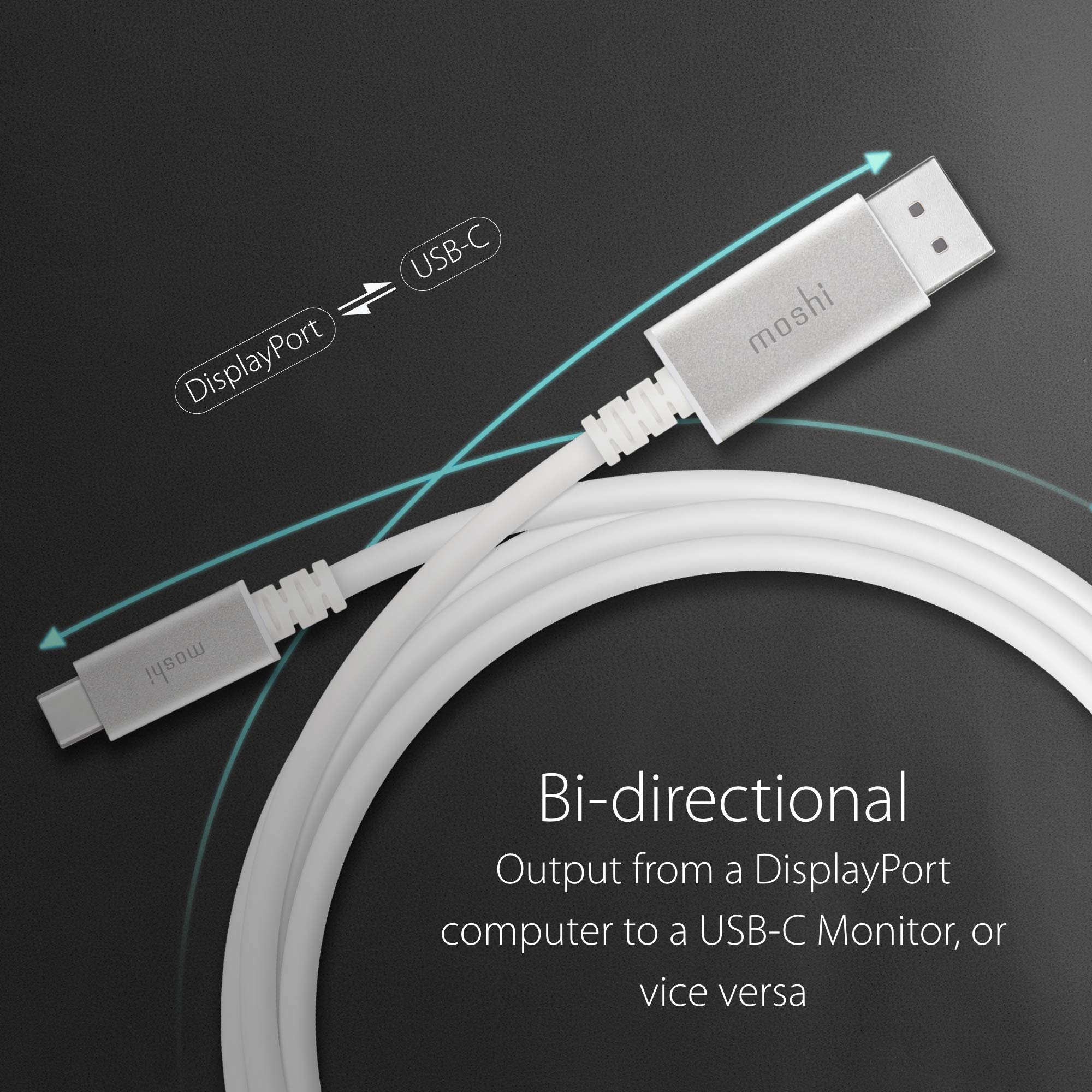 Moshi USB C to DisplayPort Cable 1.5m/5ft, Support 5K@60 Hz, 4K HDR, VESA Certified, Aluminum Housing, Thunderbolt 3 Compatible (Ensure Monitors Accept DisplayPort Signal)