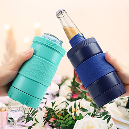 Opard 5 in 1 Freezable Can Cooler, Double-wall Insulated Stainless Steel Can Cooler for 12oz Slim and Standard Can, 16oz Can, 12oz Beer Bottle (Navy)