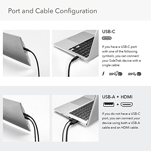 SideTrak Swivel 14” Patented Attachable Portable Monitor for Laptop | FHD TFT Laptop Dual Screen | Mac, PC & Chrome Compatible | Fits All Laptops | Powered by USB-C or Mini HDMI (Light Silver)