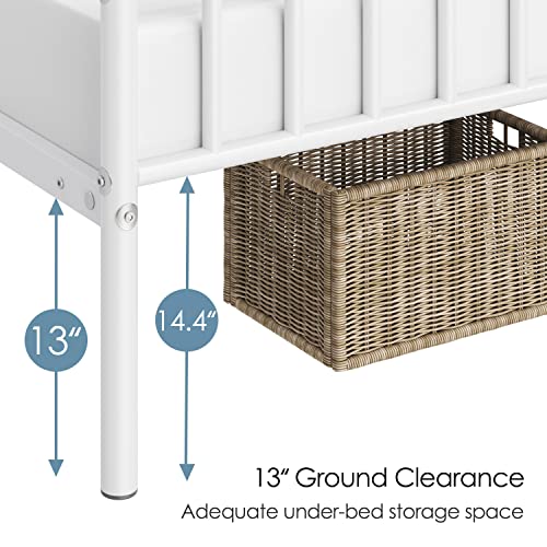 Yaheetech Twin Size Bed Frame Metal Platform Bed Frame Mattress Foundation with Spindle Headboard & Footboard/No Box Spring Needed/14 Inch Underbed Storage/Firm Support & Easy Set up Structure, White