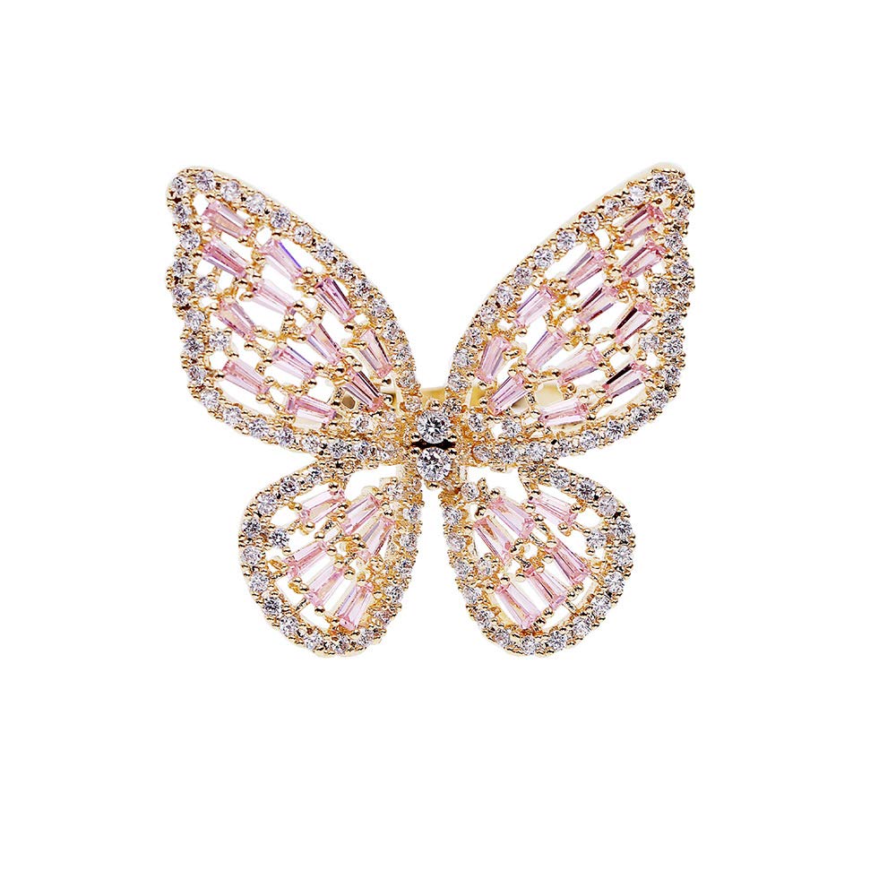 Cubic Zirconia Butterfly Ring Sparkling Crystal Bow-Knot Knuckle Ring Wedding Jewelry for Women