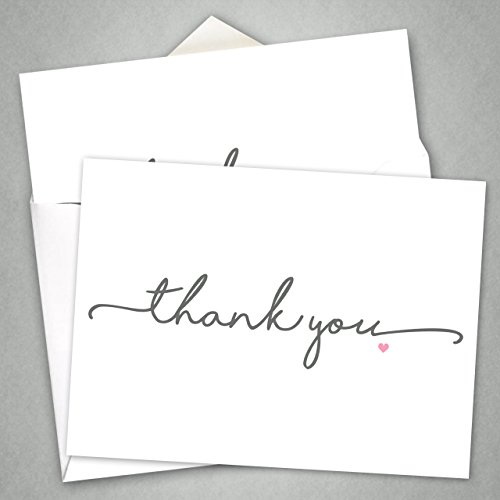 Thanks From The Heart Thank You Note Card Pack / 36 Thanks Greeting Cards With White Envelopes / 3 1/2" x 4 7/8" Generic Hearts Appreciation Blank Cards