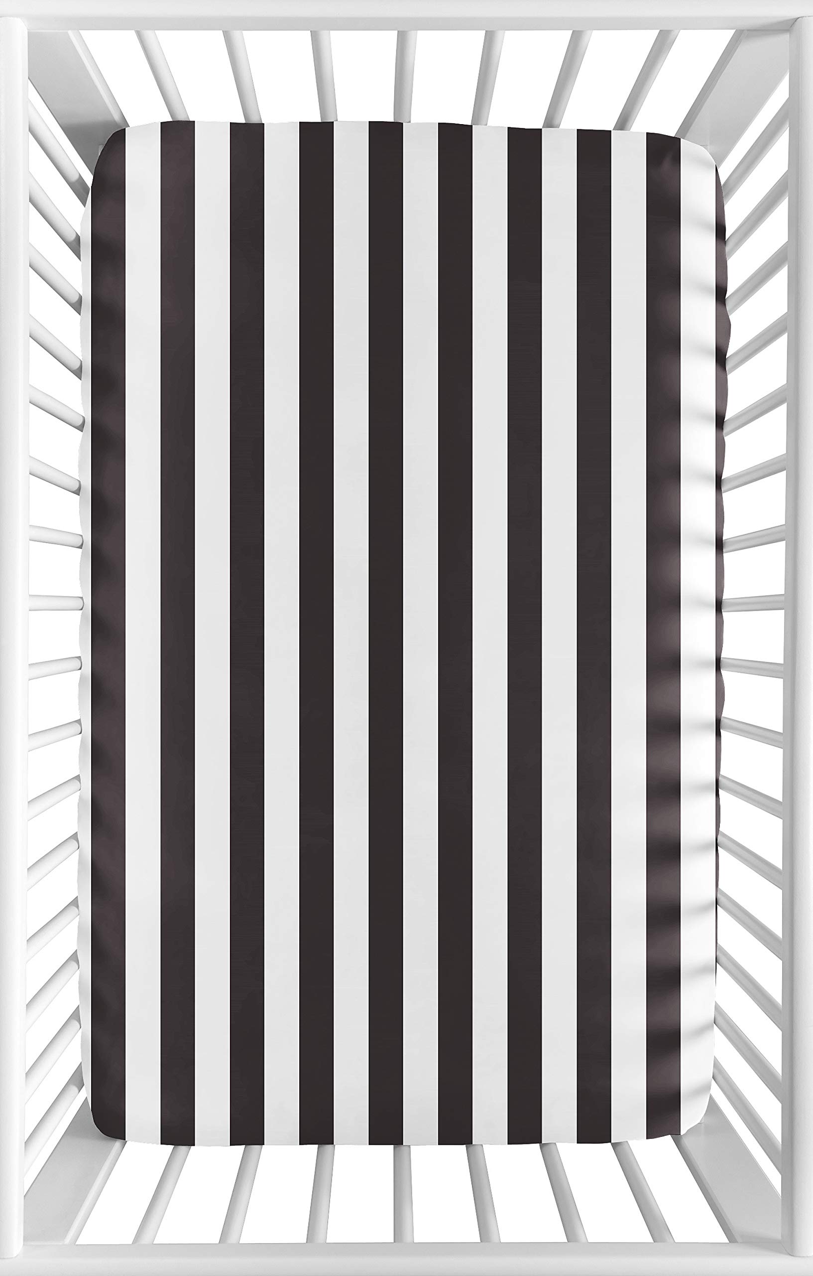 Sweet Jojo Designs Black and White Stripe Baby Girl Fitted Mini Portable Crib Sheet for Paris Collection - for Mini Crib or Pack and Play ONLY