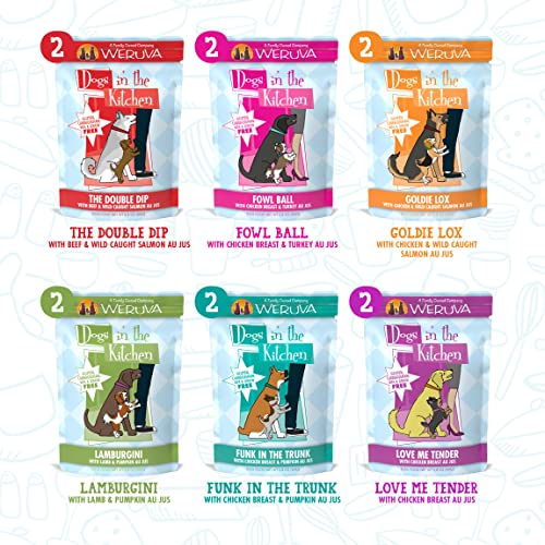 Weruva Dogs In The Kitchen, Variety Pack, Pooch Pouch Party!, Wet Dog Food, 2.8Oz Pouches (Pack Of 12)