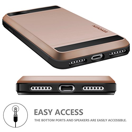 Vofolen Case for iPhone 8 Plus Case Wallet Credit Card Holder ID Slot Sliding Cover Hidden Pocket Dual Layer TPU Bumper Armor Anti-Scratch Protective Hard Shell Case for iPhone 8 Plus 7 Plus Rose Gold
