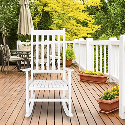VINGLI Wood Rocking Chairs Relaxing Rocker Real Wood High Back Seat for Deck, Garden, Backyard, Porch, Indoor or Outdoor Use, White