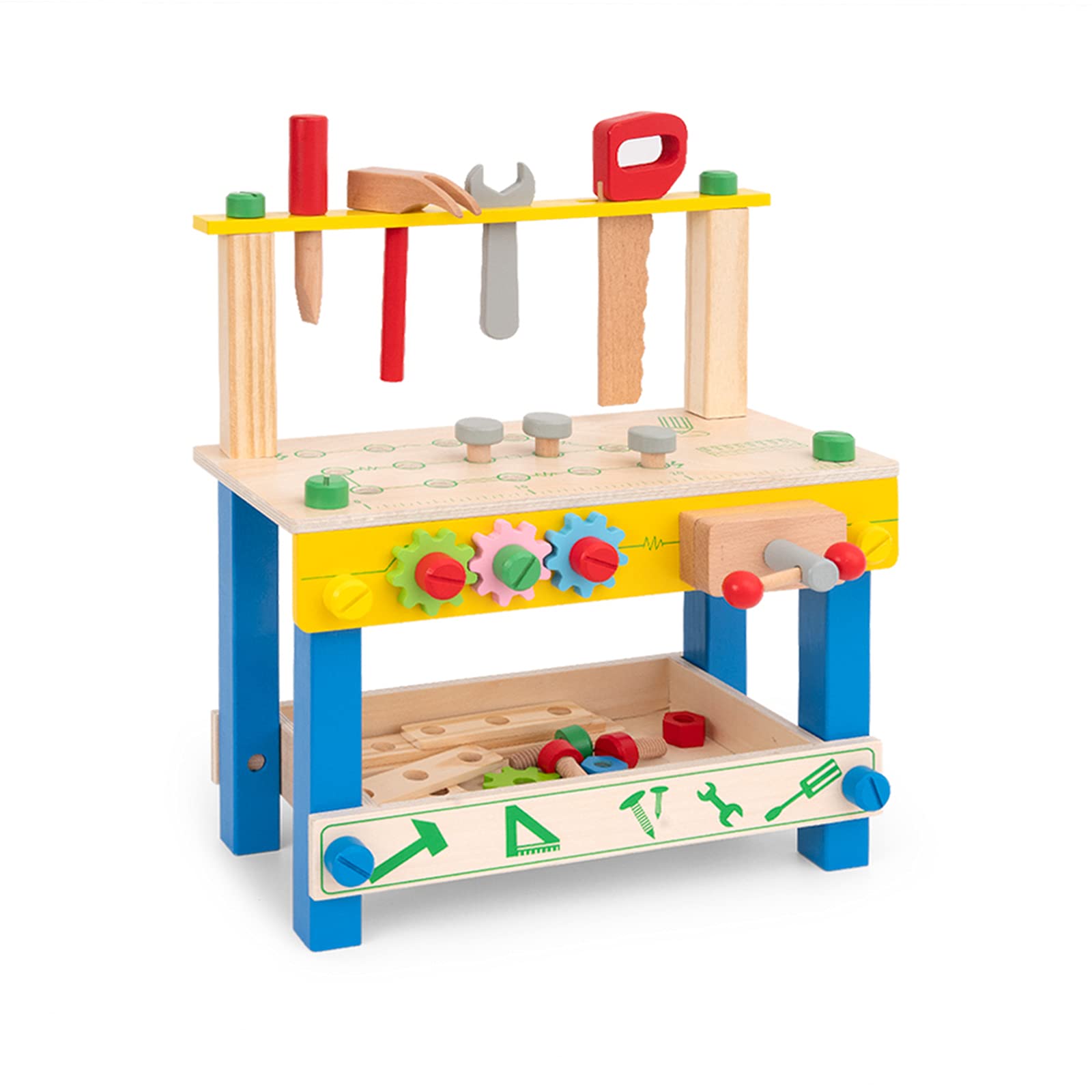 ROBUD Kids Tool Bench Small Wooden Kids Workbench Toy Tool Bench Pretend Play Construction Toy Building Tools Set for Toddlers