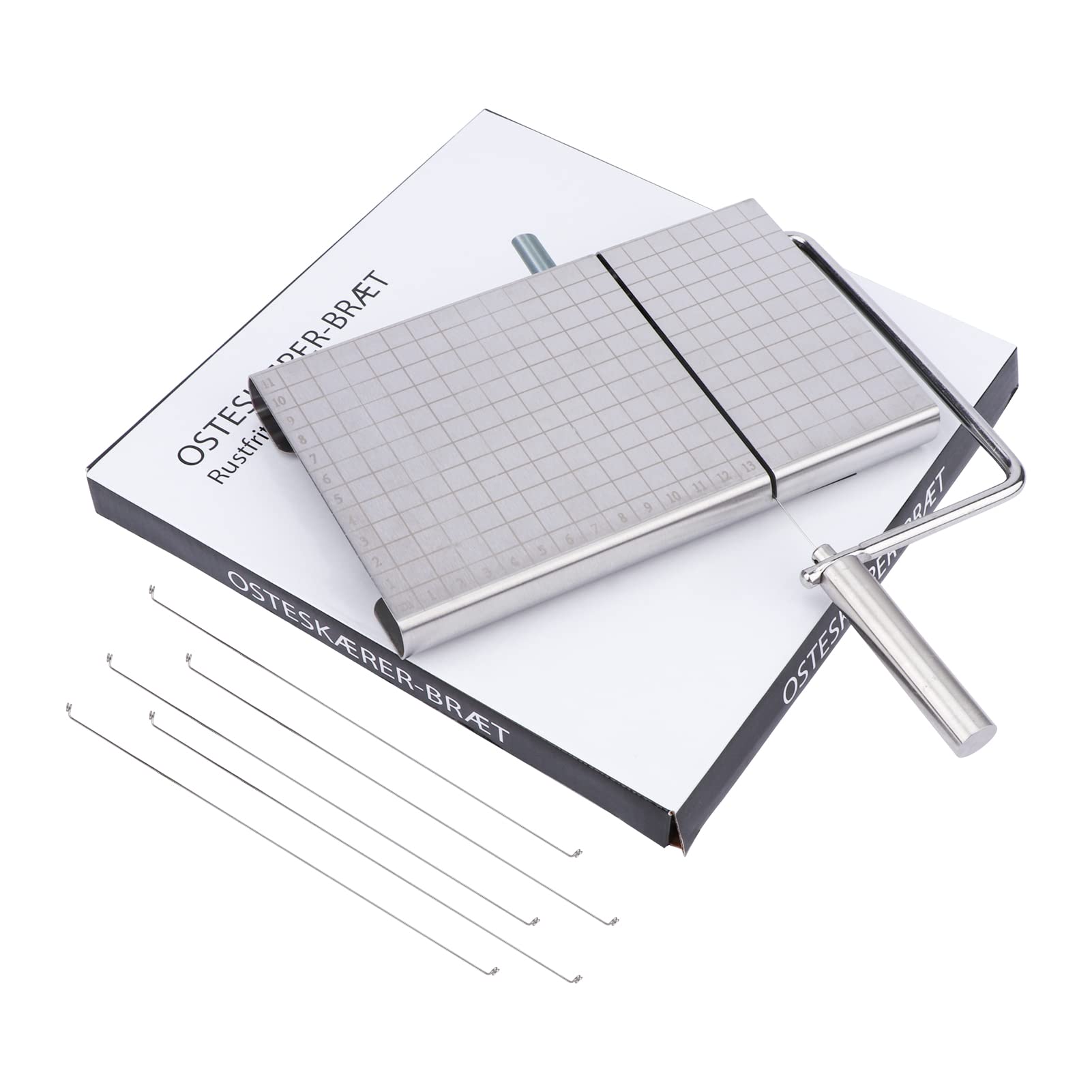 EYYVRE Cheese Slicers for Block Cheese Heavy Duty, Stainless Steel Cheese Slicer & Cheese Cutter with 10 Replacement Wires, Cheese Butter Cutter Board with Accurate Size Scale for Baking