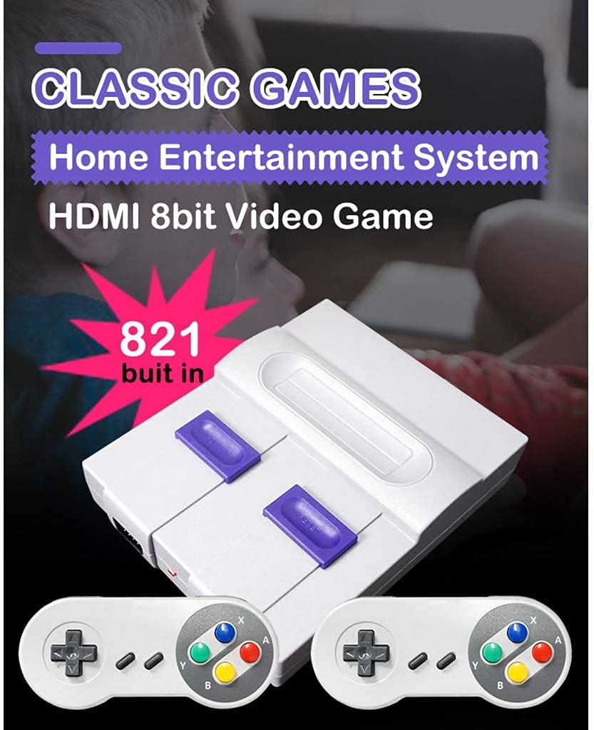 oliv Retro Game Console,Handheld Video Game Console Classic Built-in 821 Games with Controllers, Super Mini TV Classic Video Gaming Console HD Output Plug&Play Player for Kid, Adult Gift