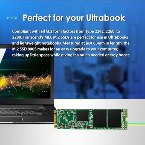 Transcend 128GB MTS800S M.2 2280 SATAIII SSD, Internal Solid State, Compatible with Laptop & PC Desktop, MLC - TS128GMTS800S