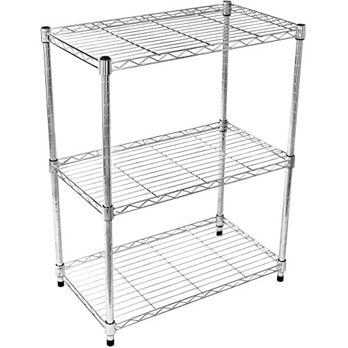 Simple Deluxe Heavy Duty 3-Shelf Shelving with Wheels, Adjustable Storage Units, Steel Organizer Wire Rack, Plug Version, 24.02”L x 13.78“W x 31.89”H, Chrome