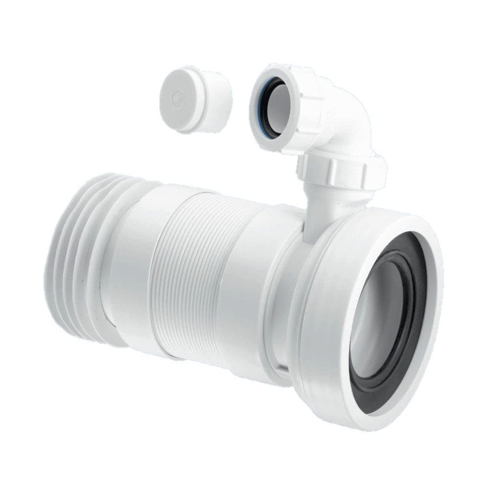 McAlpine WC-F26RV Straight Flexible WC Connector with Vent Boss-170 > 410mm, White