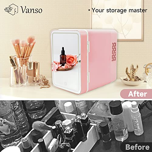 vanso Mini Fridge Portable Small Refrigerator Cooler or Warmer,4 Liter Portable Mini Fridge for Makeup, Skincare, Snacks, & More,Mini Mini Fridge for Bedroom or Vanity with Lighted Glass Surface, Pink