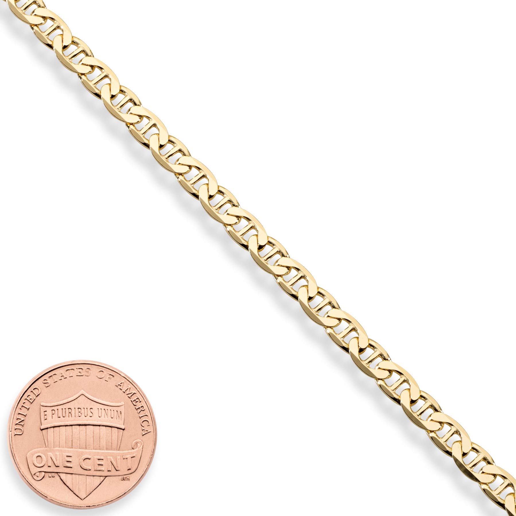Miabella 18K Gold Over Sterling Silver Italian 3mm, 4mm Solid Diamond-Cut Mariner Link Chain Bracelet for Men Women, Made in Italy (4mm - Length 8 Inches)