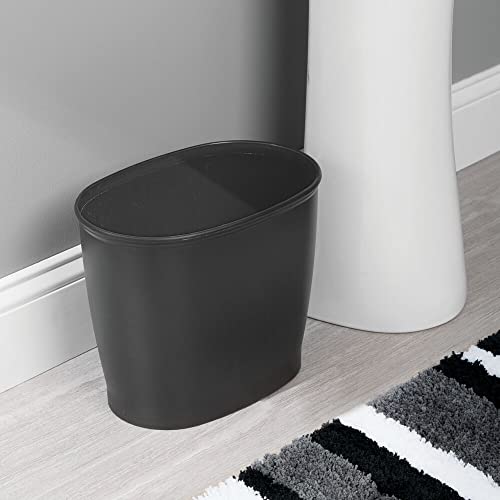 mDesign Plastic Oval Small 2.25 Gallon/8.5 Liter Trash Can Wastebasket, Garbage Container Bin for Bathroom, Kitchen, Office, Dorm - Holds Waste, Refuse, Recycling, Hyde Collection, 2 Pack, Black