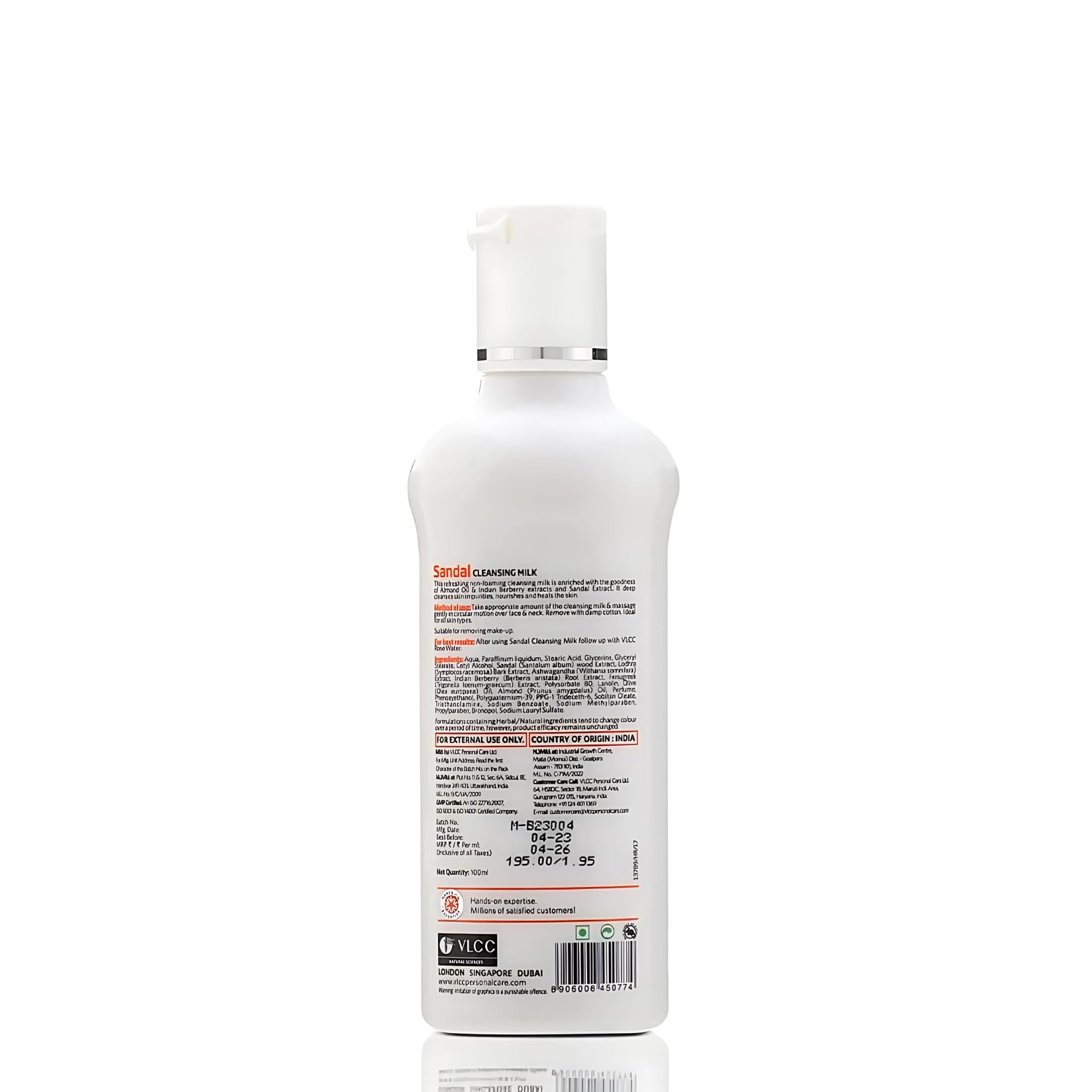 VLCC Natural Sandal Cleansing Milk for Normal to Dry Skin | Gently Removes Make Up & Impurities | Deeply Cleanses and Soothes Skin | Non-Foaming | 3.38 Fl Oz/100 ml