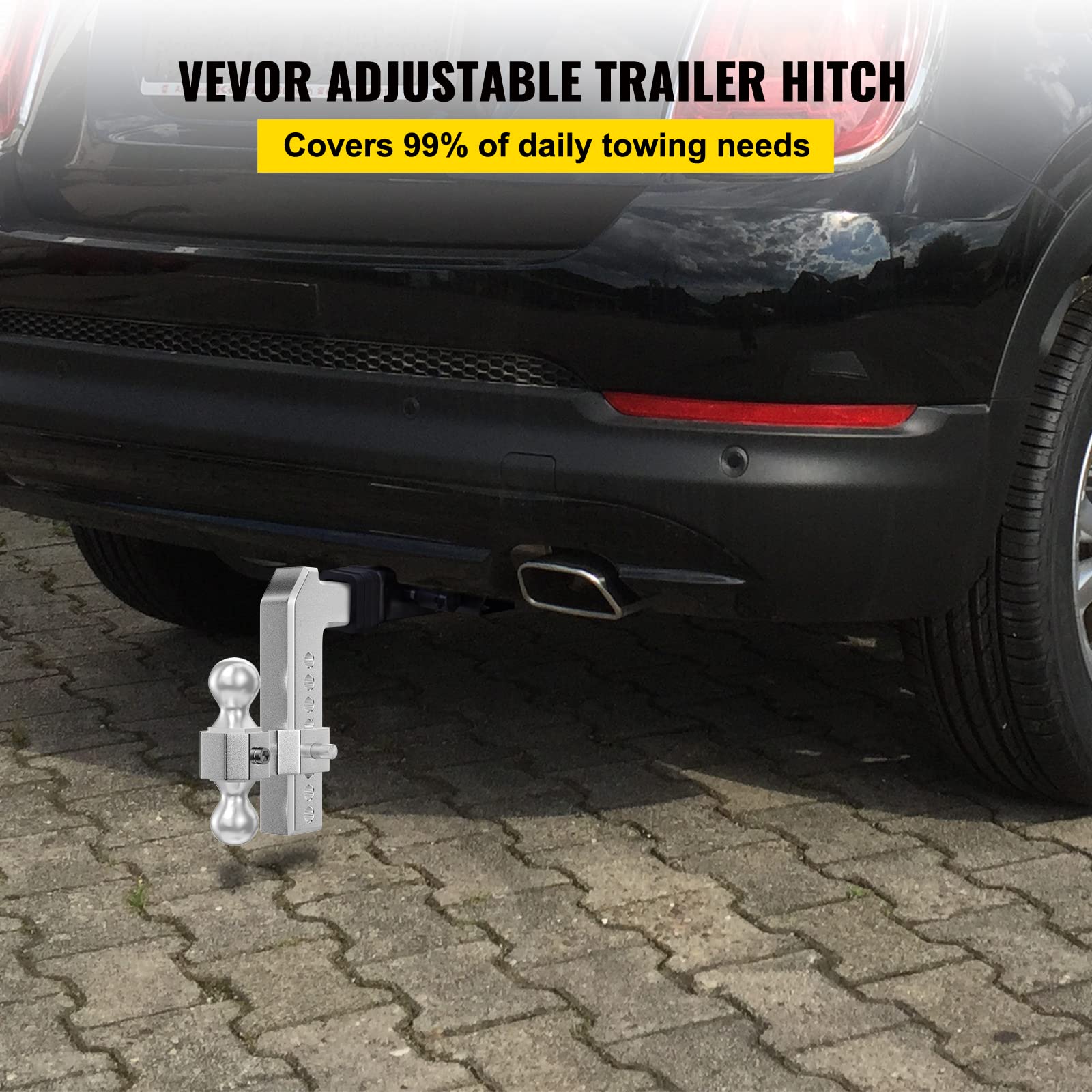 VEVOR Adjustable Trailer Hitch, Fits 2" Receiver, 8" Drop Ball Mount Hitch w/ Forged Aluminum Shank & Two Iron Balls, 12500 LBS Towing Capacity for Most Common Needs, Dual Locking Pins Included