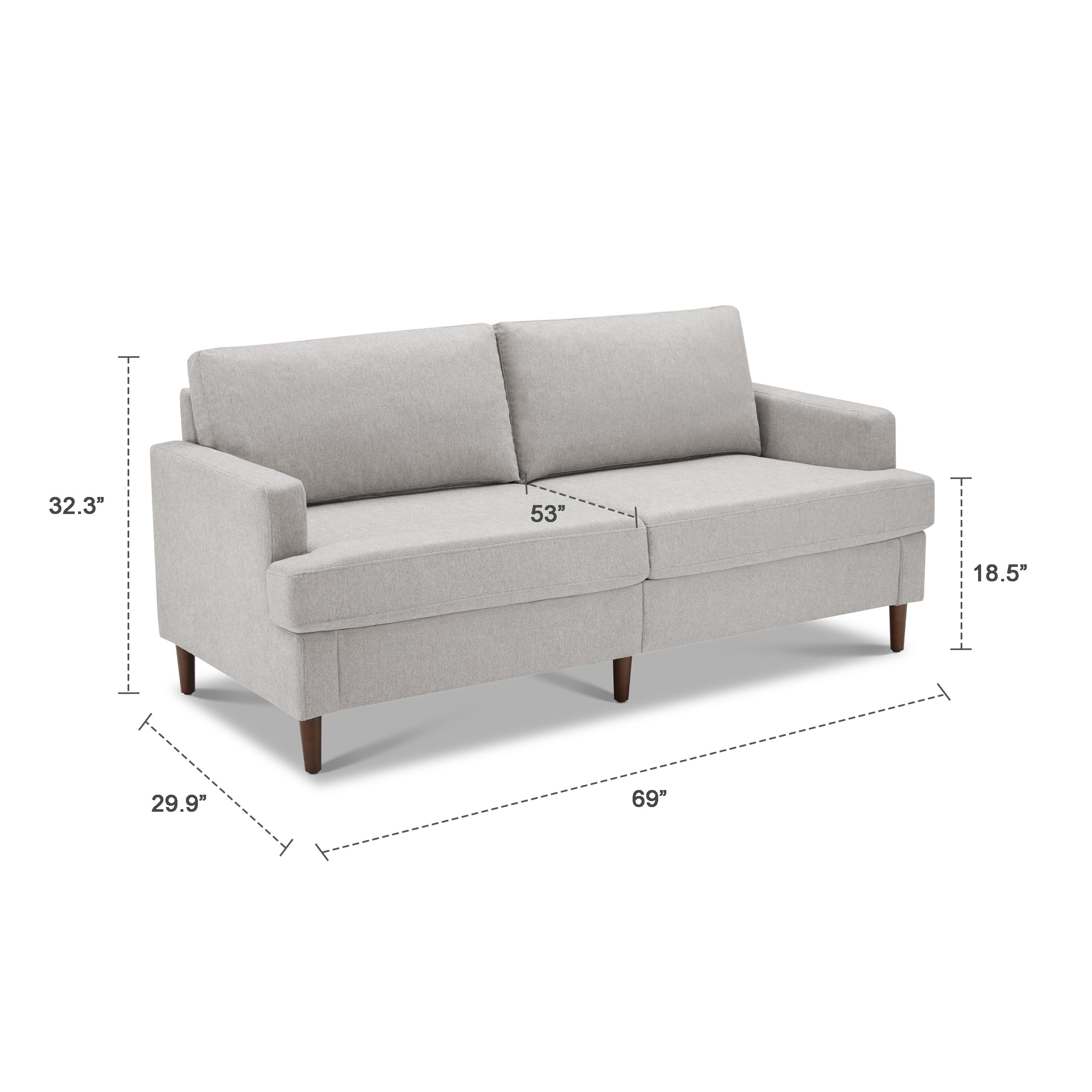 Weture 69”W Loveseat Sofa, Mid Century Modern Couches for Living Room, Small Couch Linen Fabric for Bedroom, 2 Seat Love Seat Sofa with Solid Wood Legs, Light Grey