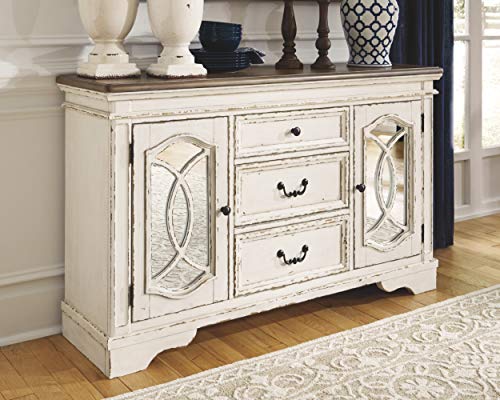 Signature Design by Ashley Realyn French Country Distressed -Dining Room Buffet or Server, Chipped White