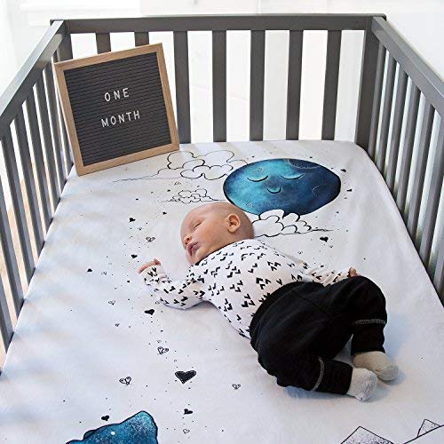 JumpOff Jo - Fitted Crib Sheet, Super Soft 100% Cotton Sheet for Standard Crib Mattresses and Toddler Beds, 28 in. x 52 in, Storytelling Designs - Mama Bear Blue