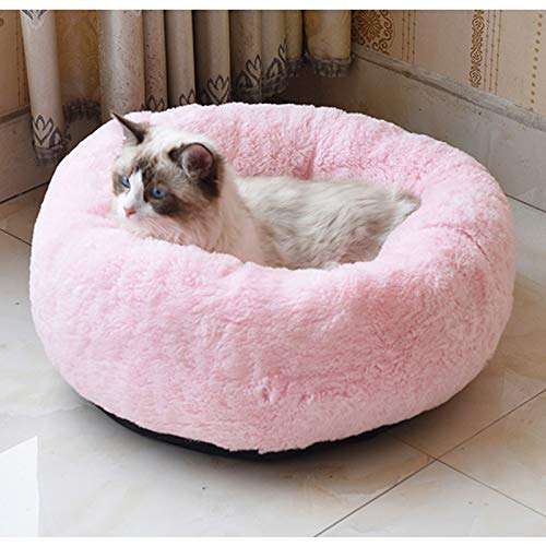 TINTON LIFE Luxury Plush Pet Bed with Pillow for Cats Small Dogs Round Donut Cuddler Oval Cozy Self-Warming Cat Bed for Improved Sleep Pink M