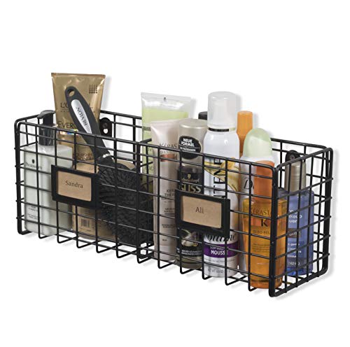 Wall35 Amalfi Wire Basket Desk Organizer, Wall Mount Rustic Decor for Home and Office Organization, Black Magazine Holder