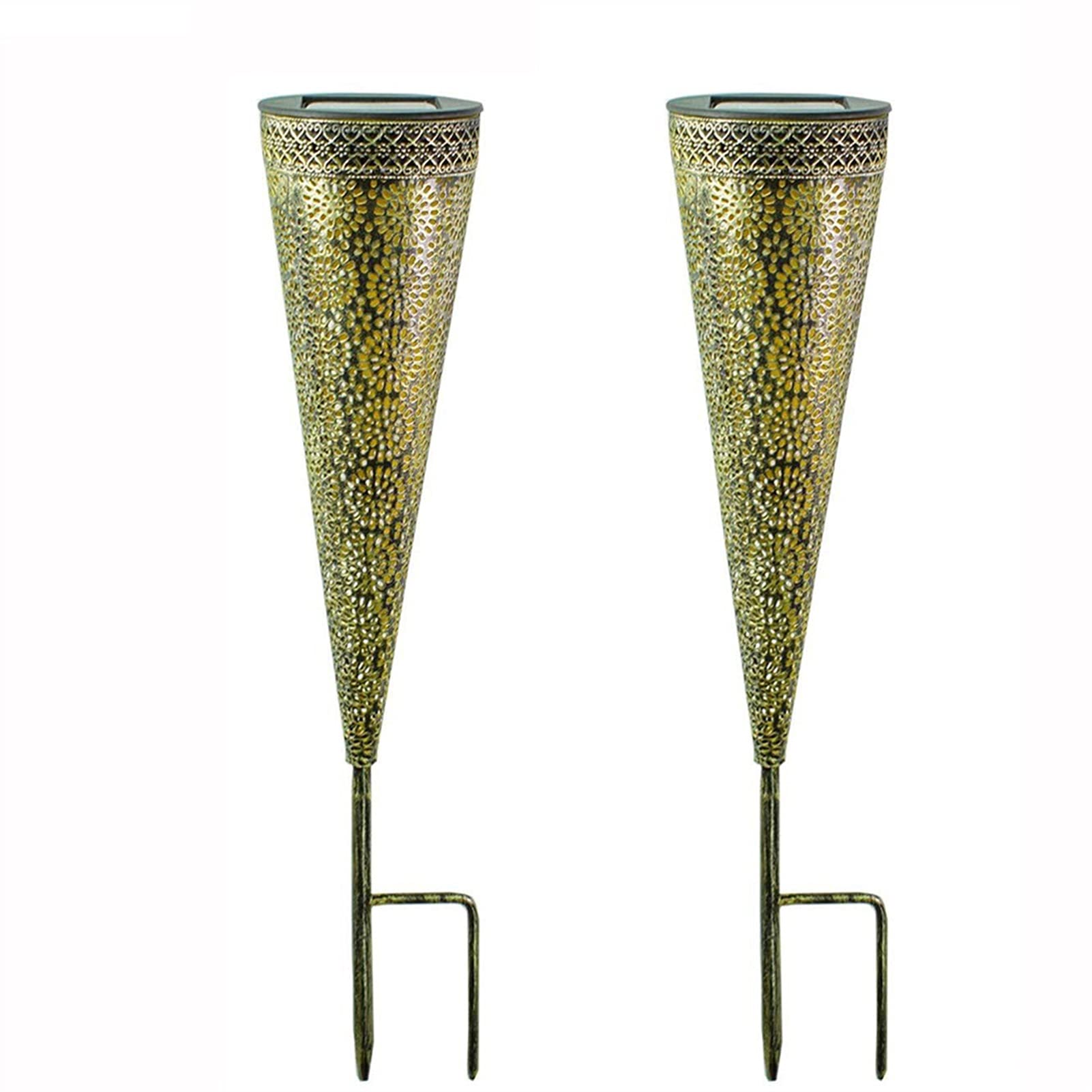 YAOLUU Outdoor Light 2pcs Outdoor Solar Lights, Metal Cone Solar Lights, Outdoor Solar Garden Lights, Projection Lights, Home Garden Decoration Accessories Outdoor Lighting