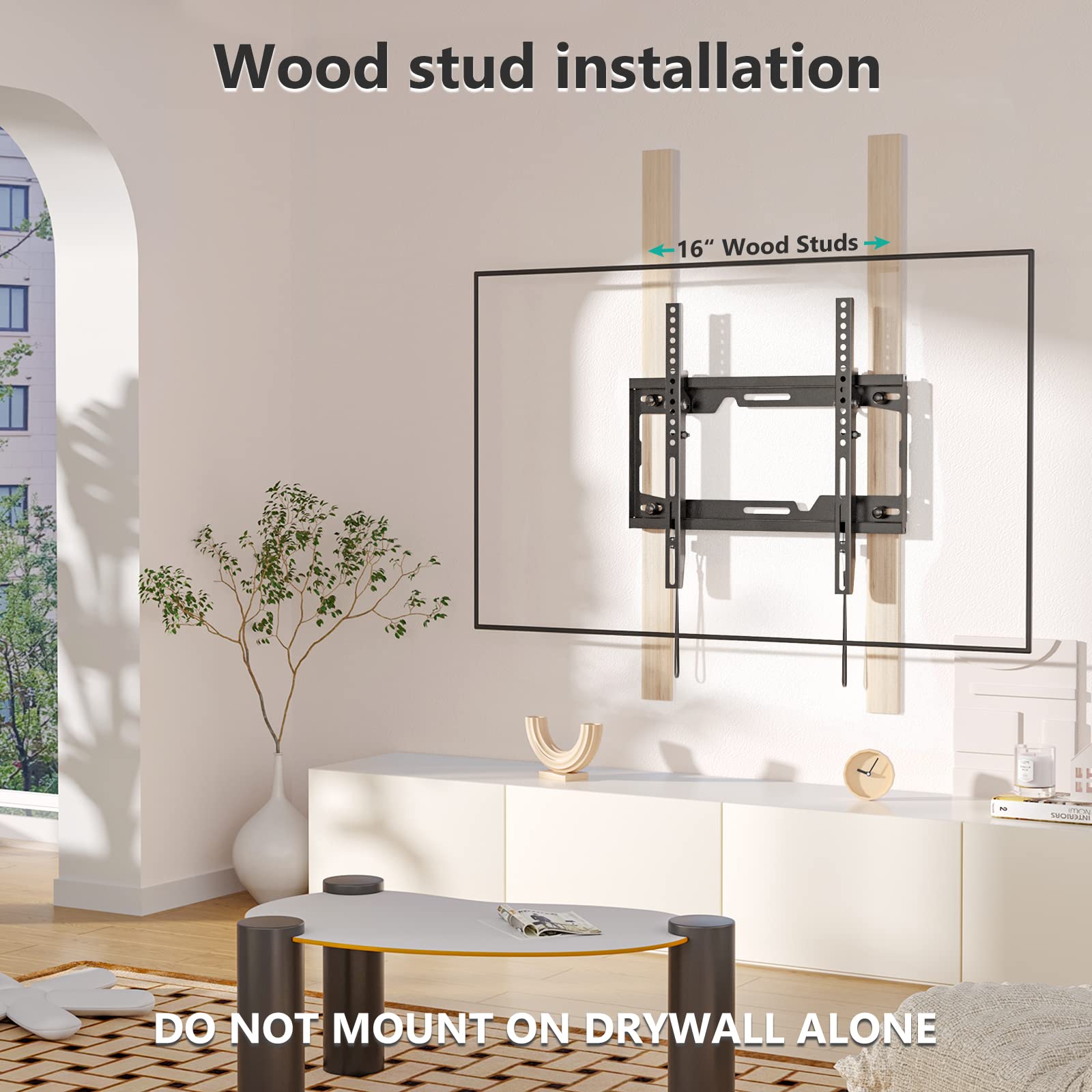 WALI Tilt TV Wall Mount Bracket for Most 26-55 inches LED, LCD, OLED Flat Screen TVs up to 99lbs with Mounting Holes 100x100mm to 400x400mm (TTM-1), Black