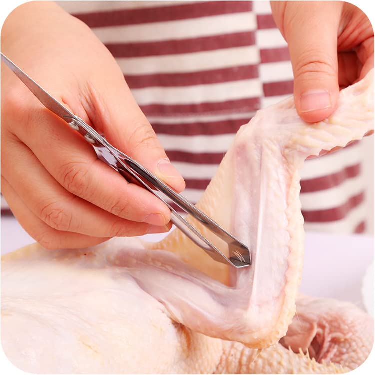 TorSor 5 Pack 2in1 Fish Bone Tweezers Chicken Meat Feather Remover Puller Seafood Tool Poultry Scissors Knife Intestine Cutter Kitchen Slant Pliers Debone Salmon Catfish Bass Hair Plucker Clip