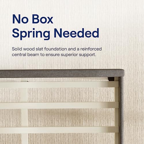 Nectar Bed Frame & Headboard - Gray - Queen - 8 Inch Legs and Sturdy Wooden Slats for Support - Contemporary and Durable Upholstery - Holds Up To 700 Pounds - Easy Assembly