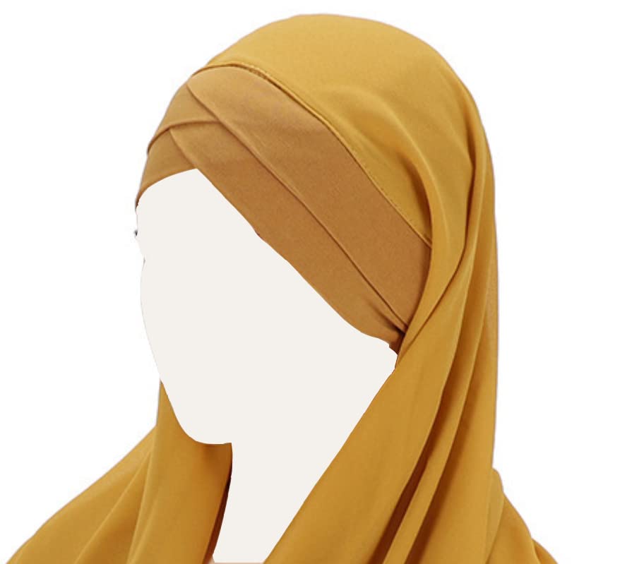 Instant Hijab scarf for women in thick chiffon 2 in 1 (Yellow)