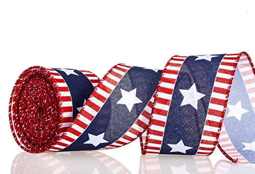 Red White Blue Stars and Stripes Wired Edge Ribbon, 10 Yards by 2.5 Inches (Style 2)