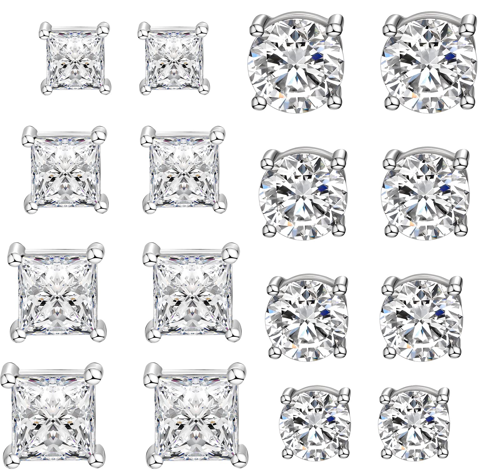 WAINIS 8 Pairs Stainless Steel Magnetic Stud Earrings for Men Women Non-piercing CZ Hypoallergenic Earrings 5-8mm