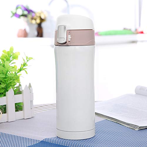Vacuum Insulated Water Bottle Stainless Steel Leak Proof Flip Cap Travel Mug Coffee Tea Cup Outdoor Sports Camping 350ml(White)