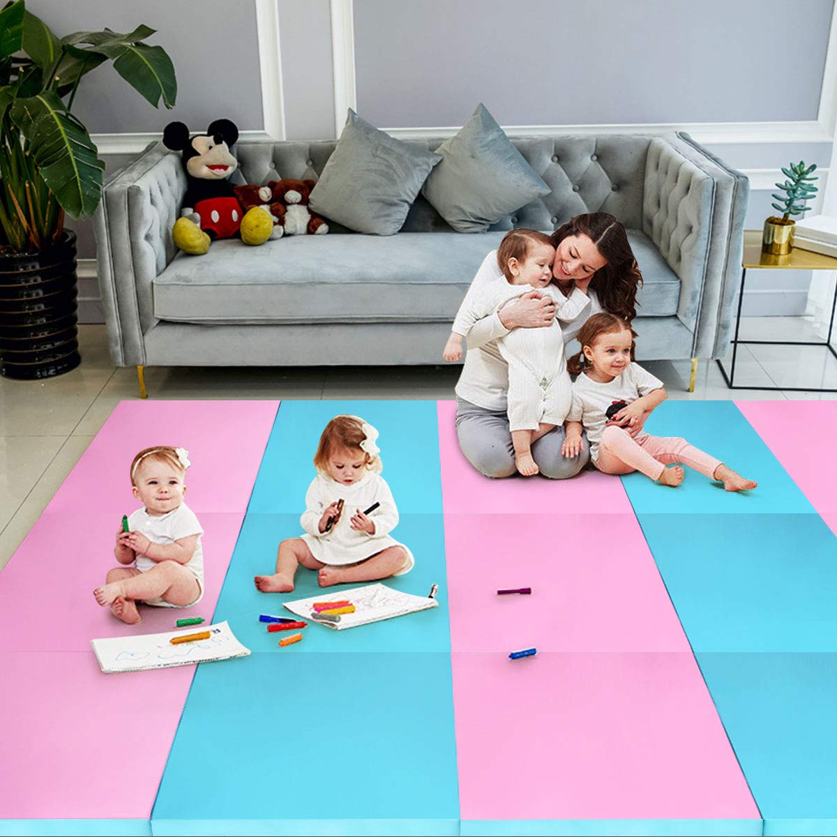 Giantex 4'x10'x2 Thick Gymnastics Mat, High Density Anti-Tear Folding Gymnastics Exercise Mats w/Carrying Handles, Hook and Loop Fastener