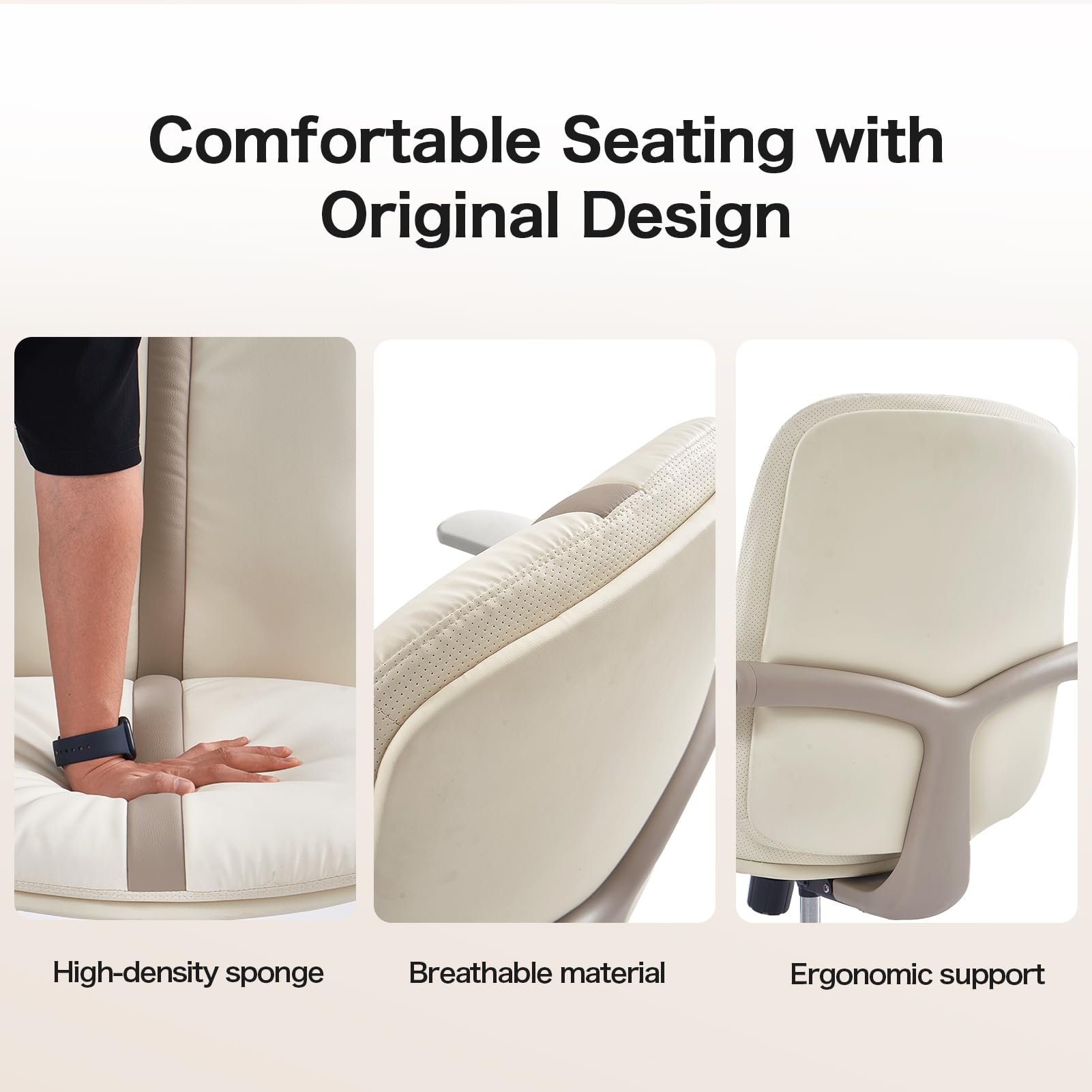 LEAGOO Home Office Desk Chairs with Wheels, Small Desk Chair with Mid-Back, Comfy Flip-up Arms Adjustable PU Leather Swivel Computer Chair, Ergonomic Task Chair for Space Saving, Bedroom, Study, White