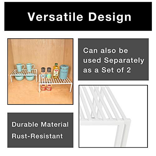 Smart Design Premium Extendable Storage Shelf – Lengthen from 16 to 32.5 in., White – Steel Pantry Organizer with Rust-Resistant Finish and Non-Slip Feet for Easy Home Organization and Storage